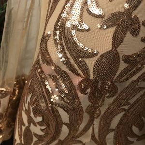 Banjul | Pants & Jumpsuits | Gold Sequin Jumpsuit With Mesh Sleeves ...